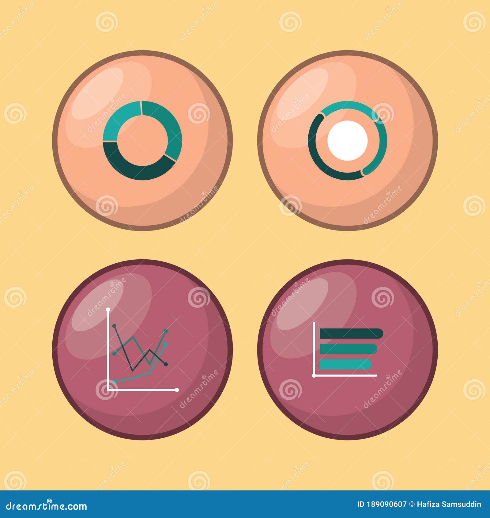 Graphs Icons With Six Types Of Graphs In Different Colors On White ...