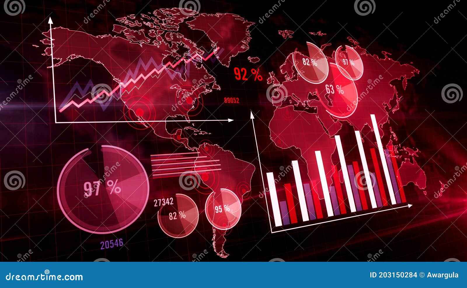 Charts, Graphs and Statistic Bars Red 3d Illustration Stock ...