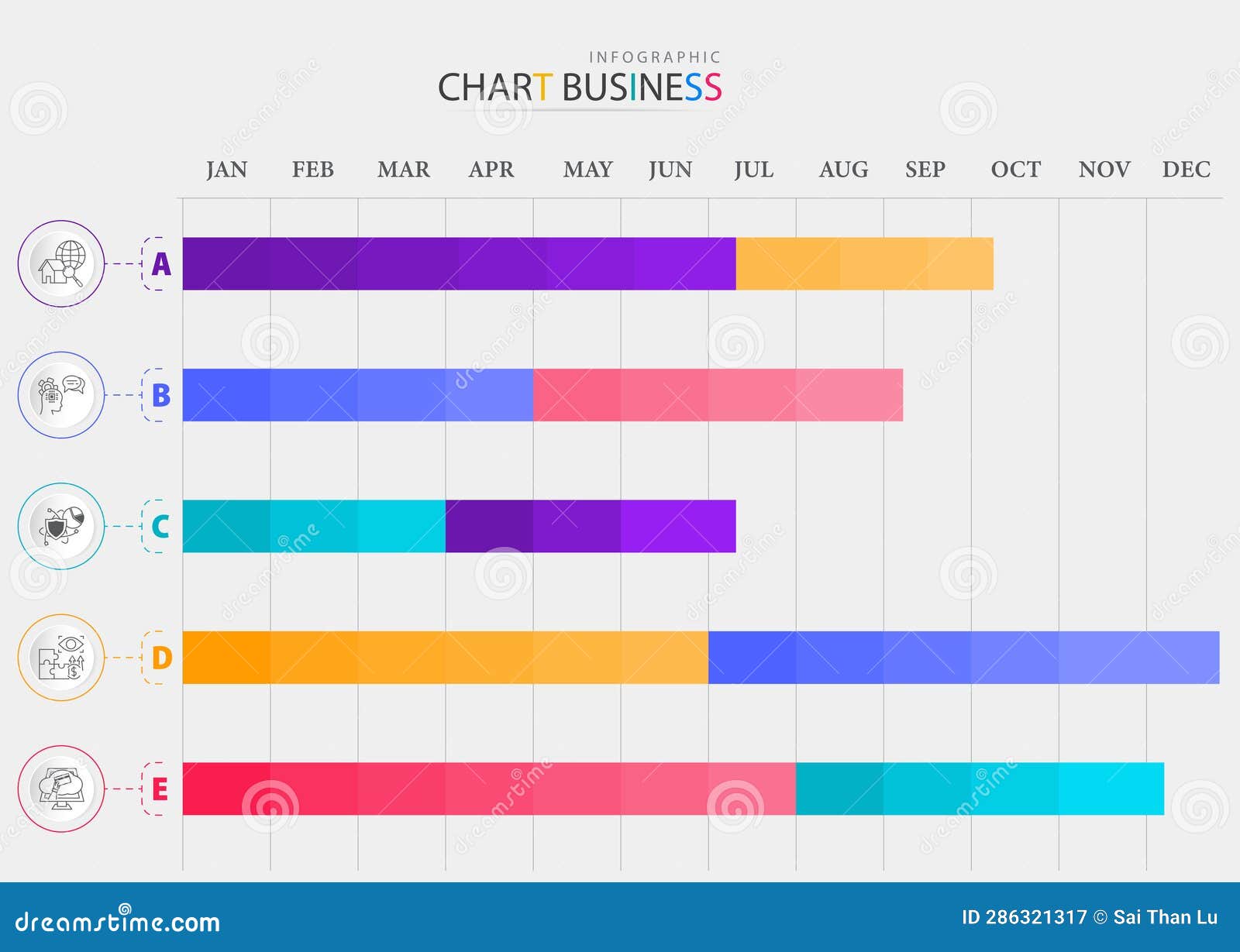 Charts Infographic 12 Months Modern Timeline Diagram Calendar Separated ...