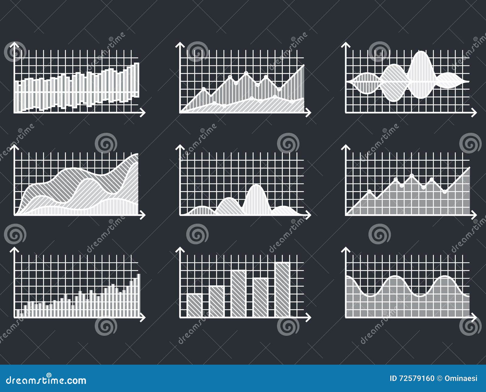Charts in Thin Line Style Outline Graphs for Infographic Vector ...