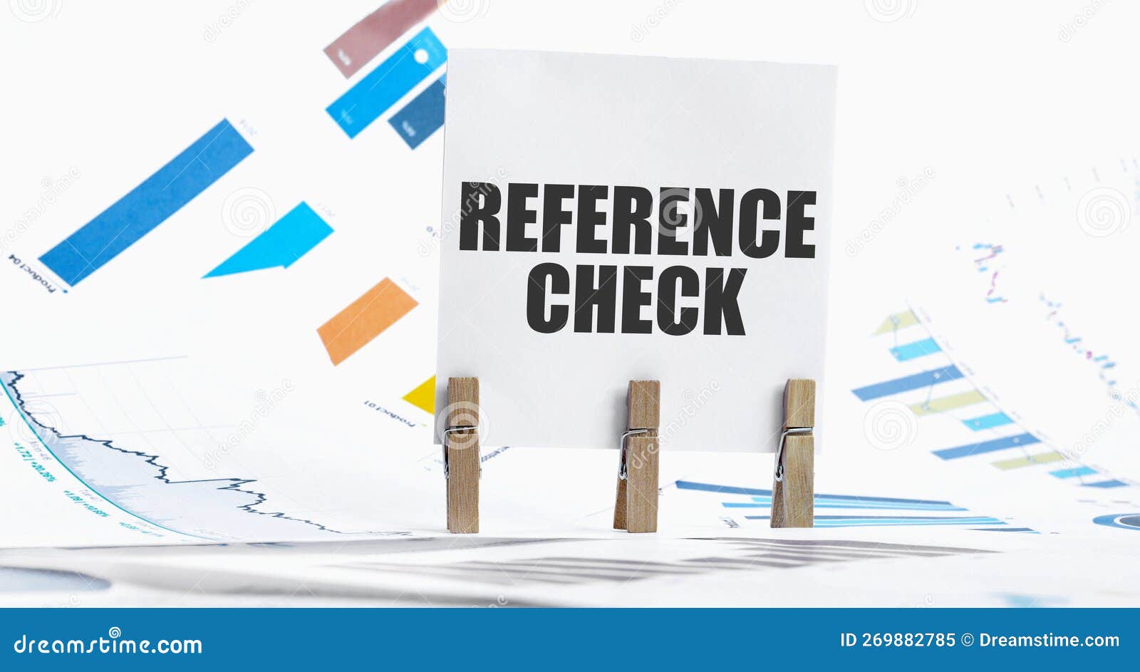 Charts and White Sticker with Text REFERENCE CHECKS Stock Image - Image ...