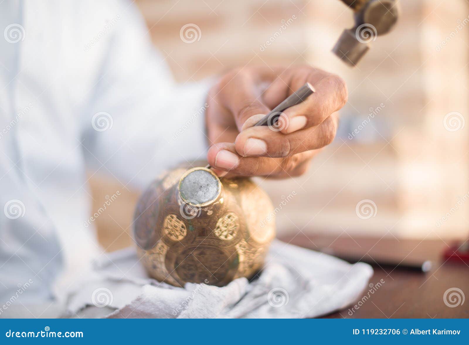 Chaser of copper at work stock photo. Image of carving - 119232706