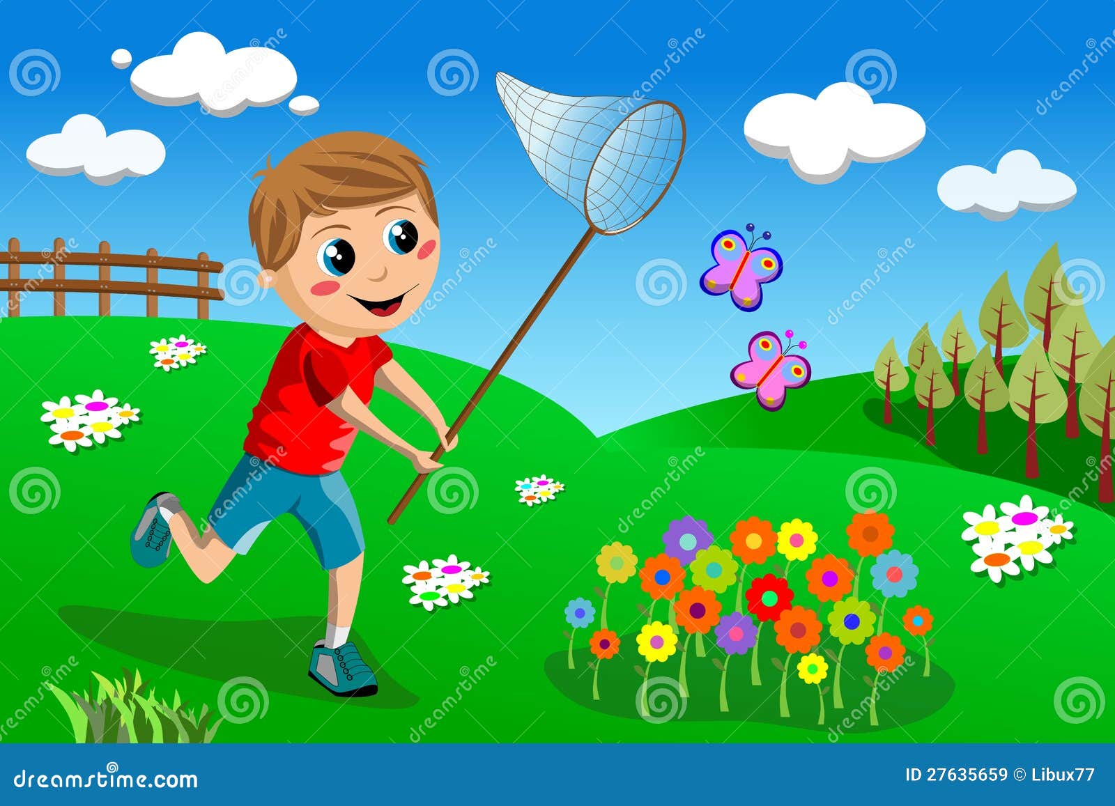 Dog In The Meadow Chasing A Rabbit. Find 10 Differences Vector ...