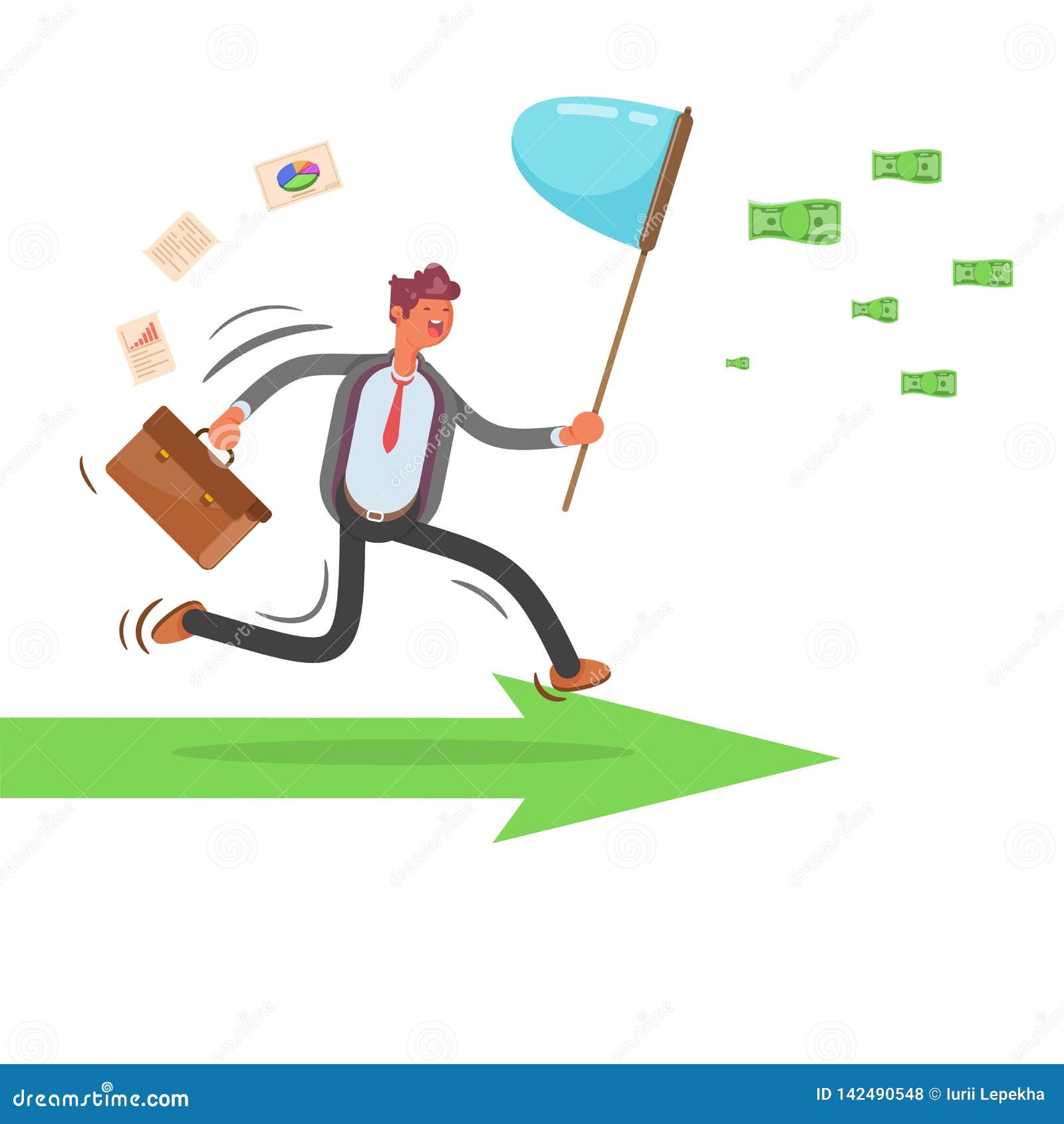 Chasing Ideas. Chasing Money. Businessman. Modern Vector Illustration ...