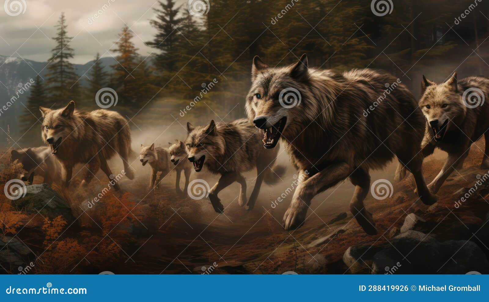 Chasing Pack of Wolves Created with Generative AI. a Lot of Big ...