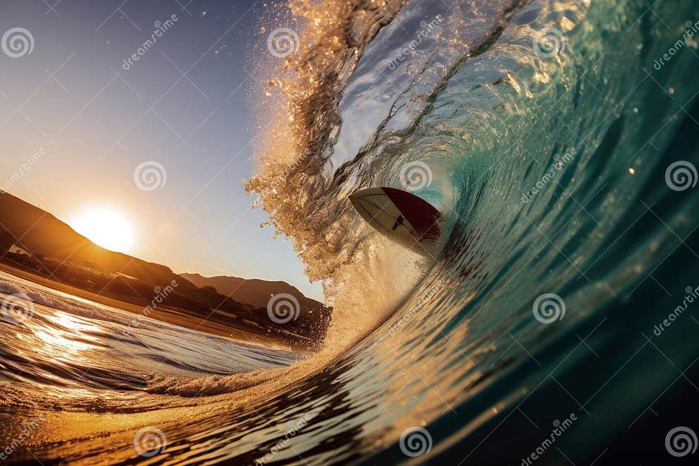 Chasing Surfing Waves in Style at Sunset. AI Generated Stock ...