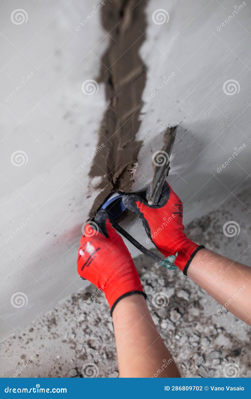 Chasing the Wall for the Installation of an Electrical Cable Stock ...