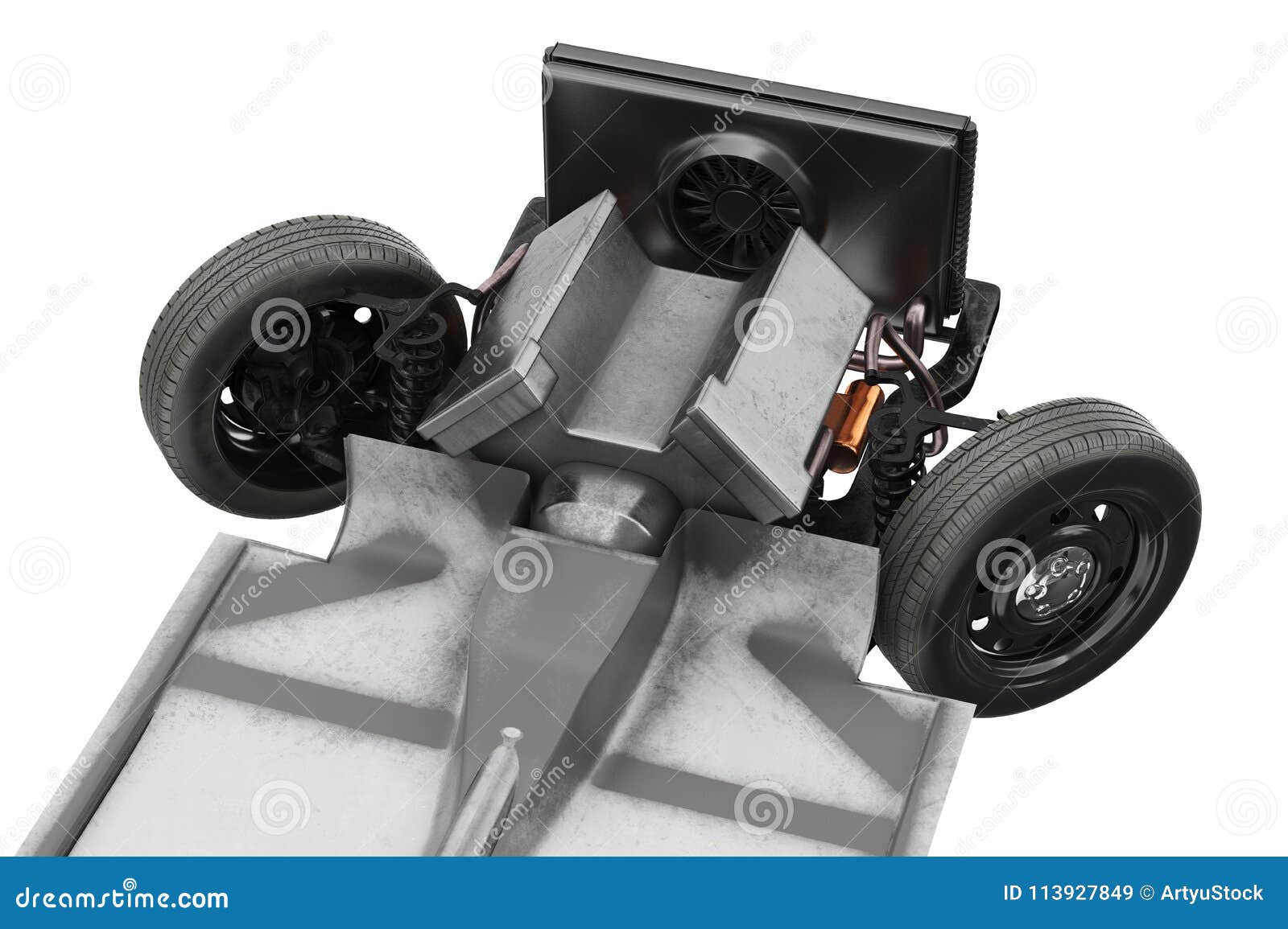 Chassis Frame Car with Engine, Close View Stock Illustration ...