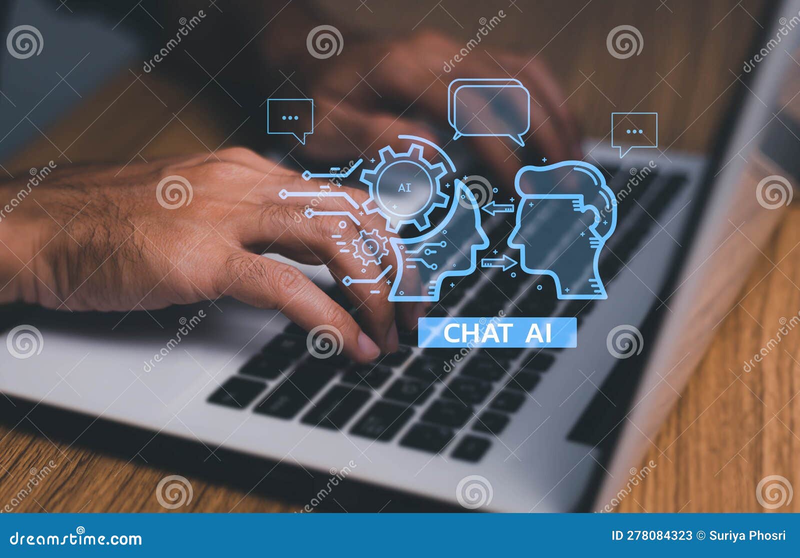 Chat with AI, Artificial Intelligence. Adult Man Chatting with a Smart ...