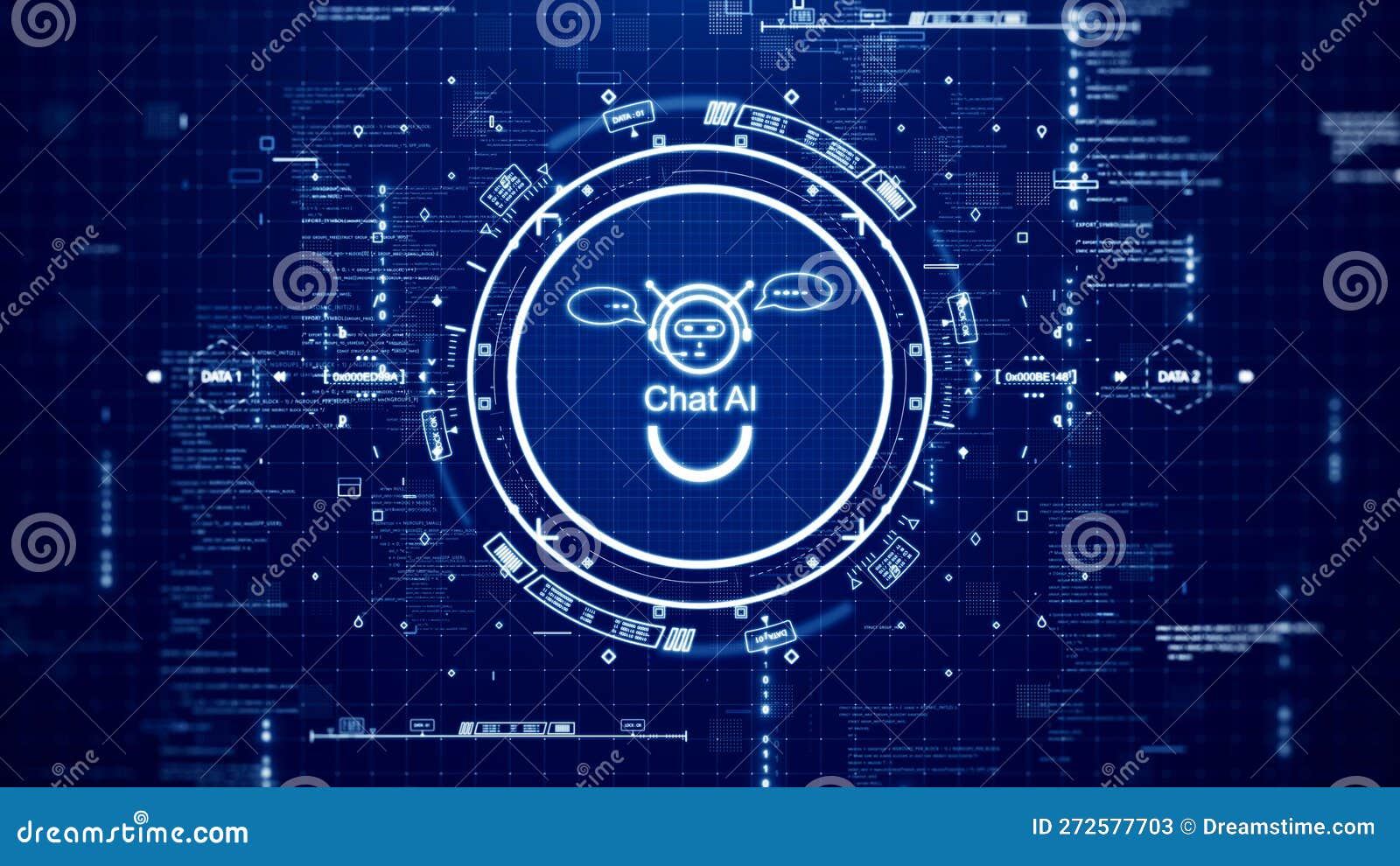 Chat AI Technology Concept on Blue Background. Artificial Intelligence ...