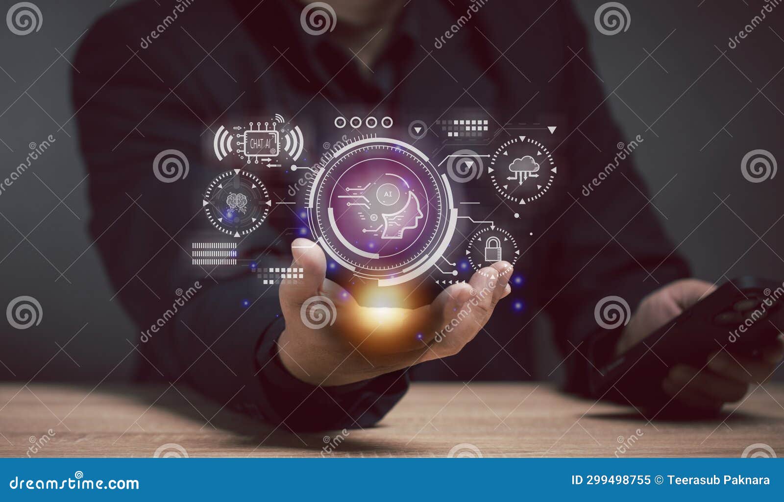 Chat with Al, Artificial Intelligence. Man Using Mobile for AI ...