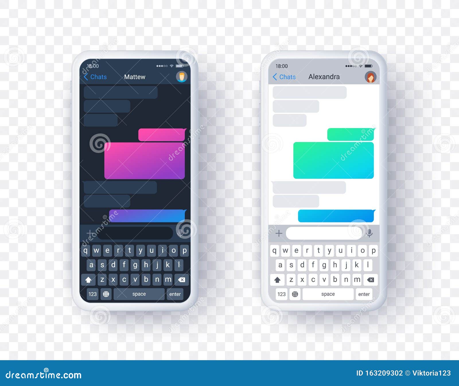 Chat App Screen in Light and Dark Mode, Gradient Text Box with Keyboard ...
