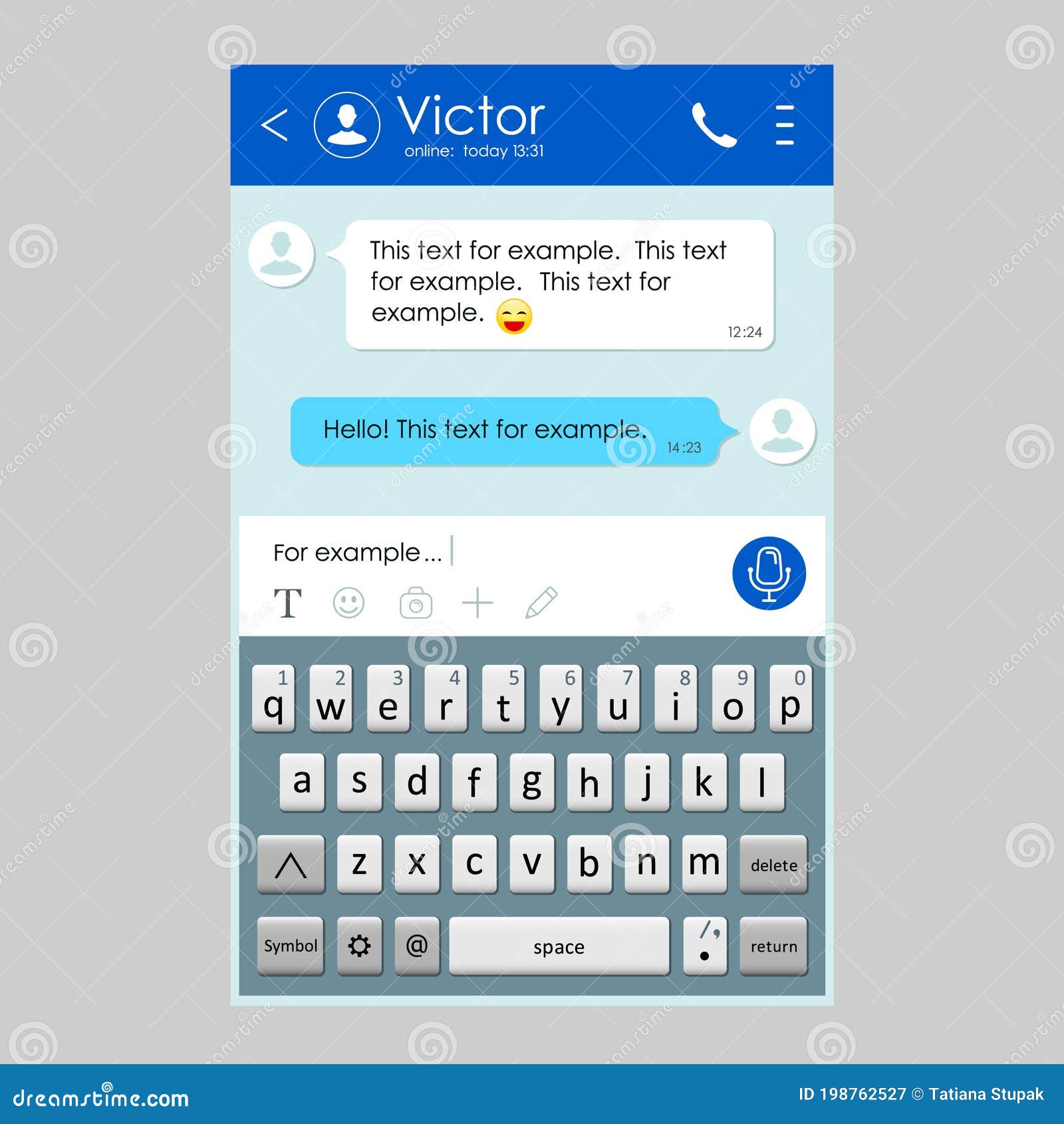 Chat App Template Whith Mobile Keyboard. Social Network Concept ...
