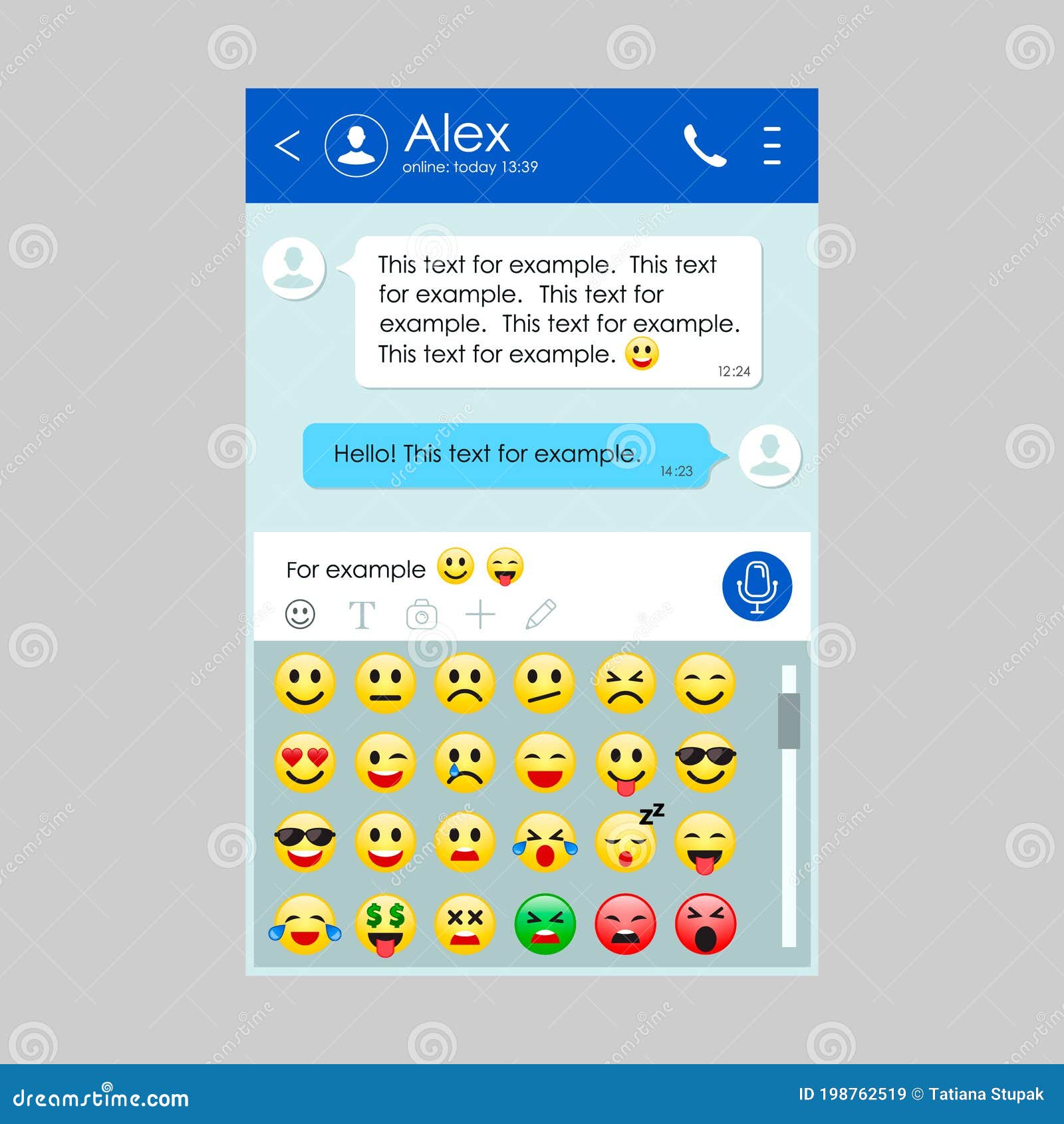 Chat App Template Whith Mobile Smile Emoticon Set. Social Network ...
