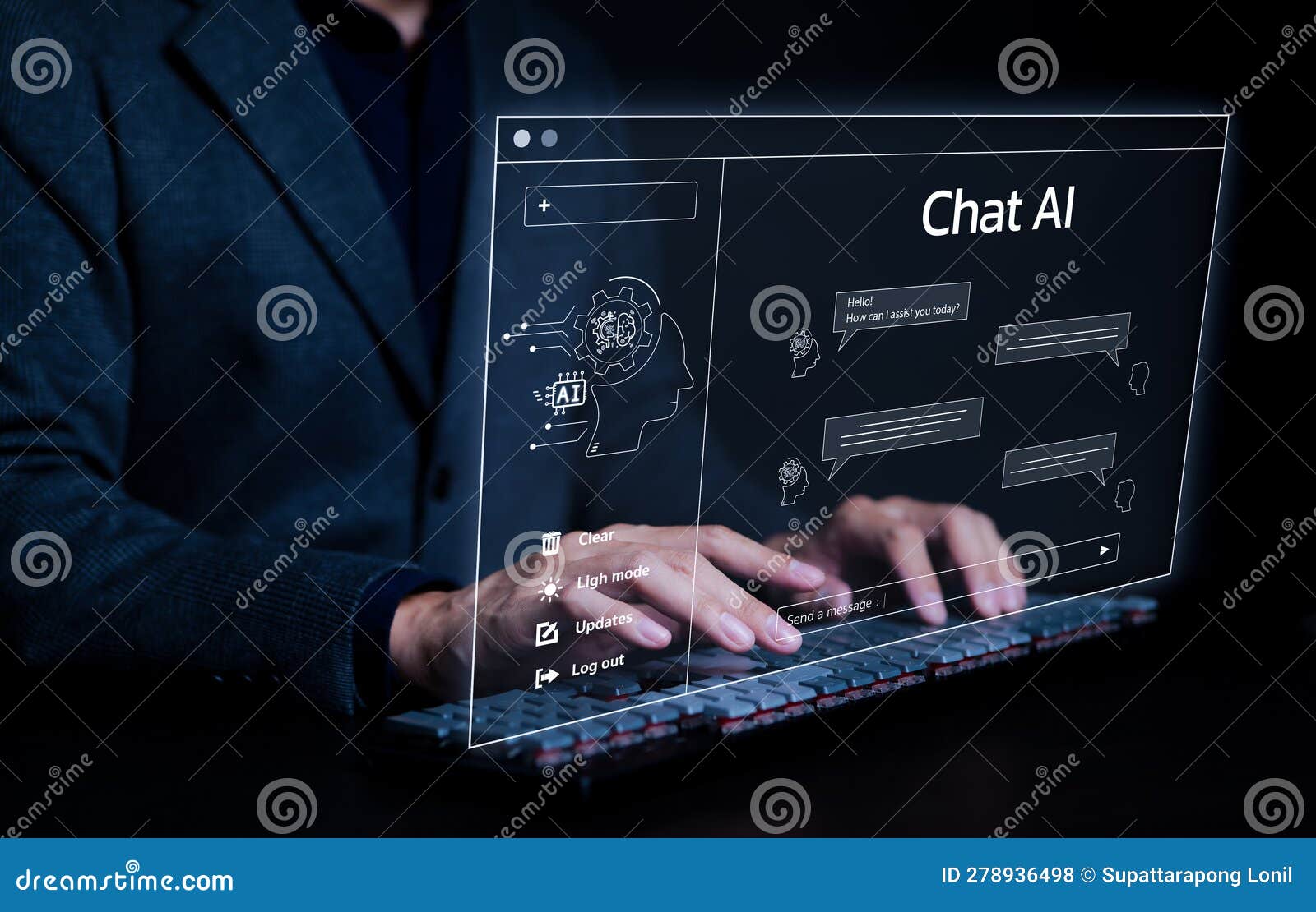 Chat Bot Chat with AI or Artificial Intelligence Technology. Man ...