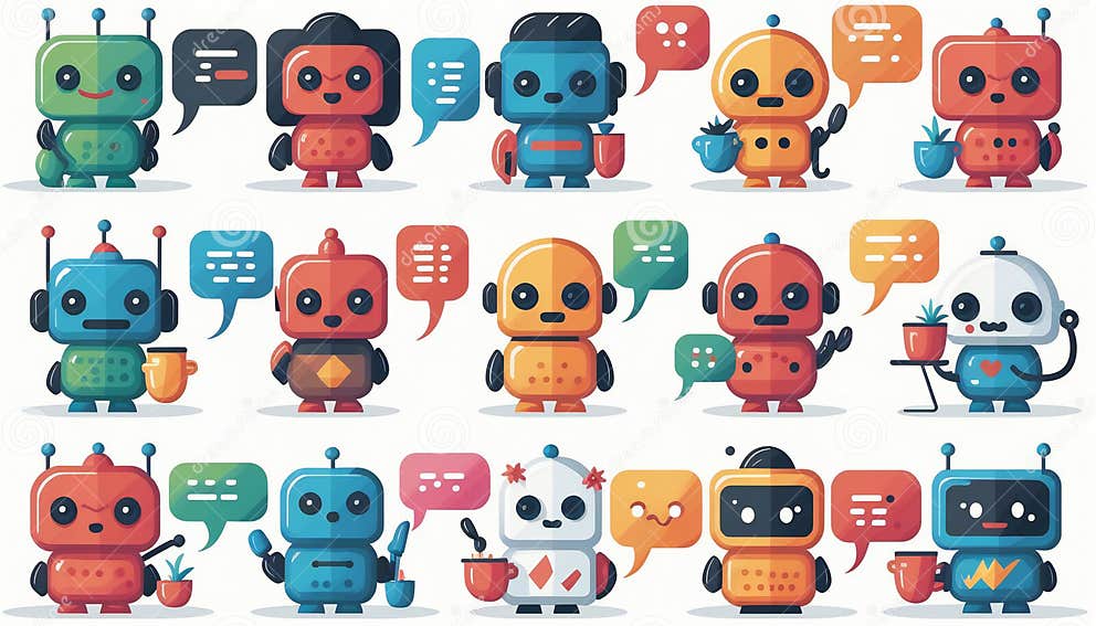 Chat Bot Cartoon Artificial Intelligence Concept, Cute Character and ...