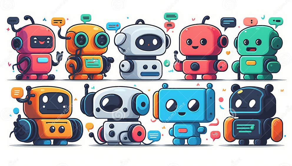 Chat Bot Cartoon Artificial Intelligence Concept, Cute Character and ...