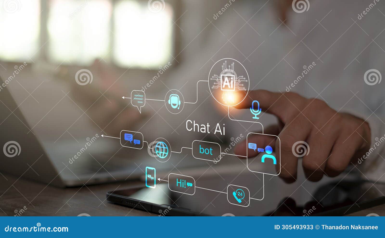 Chat Bot Chats with AI or Artificial Intelligence Technology. a Man ...