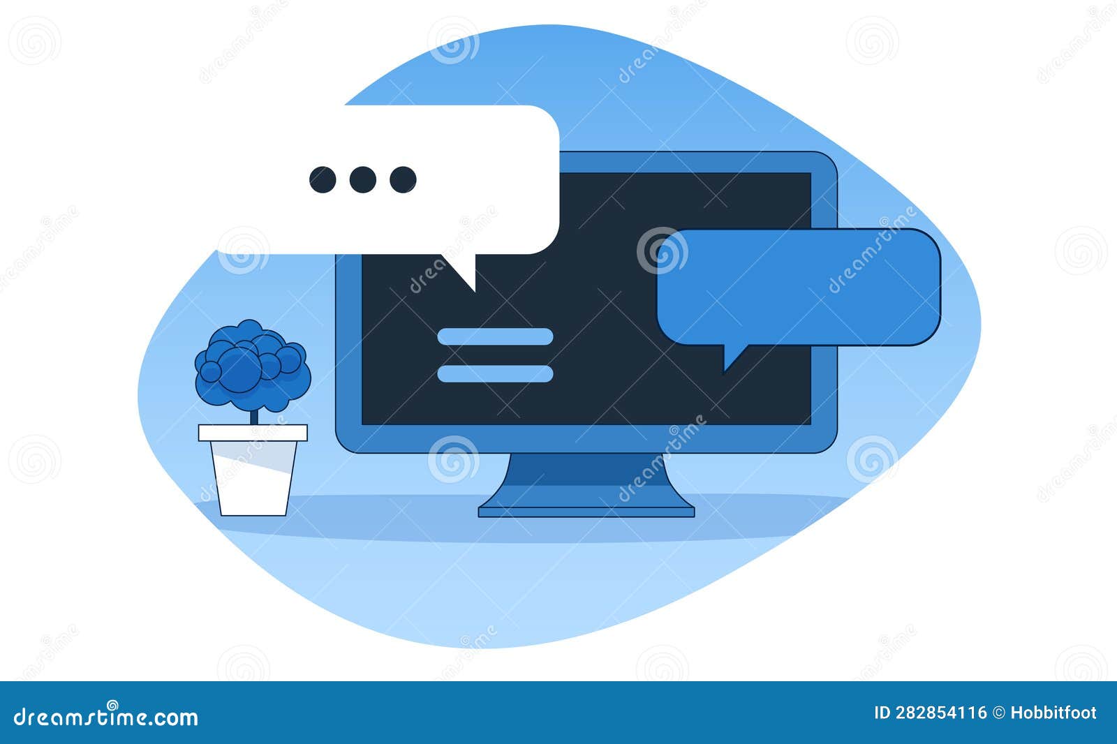 Chat Bot Concept. Desktop with Chat Bubbles. Simple Outline Style Stock ...