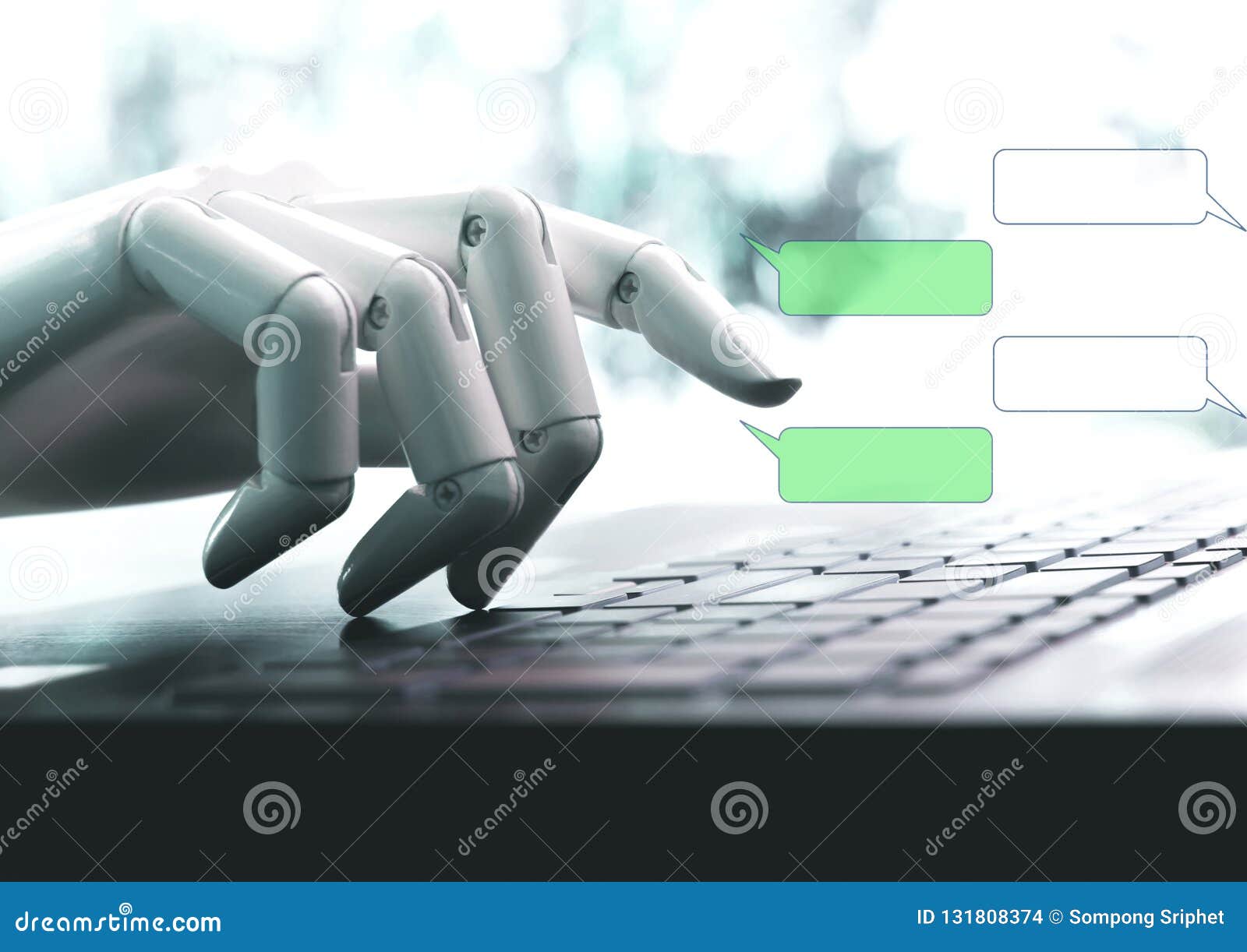 Chat Bot Concept Hands Robot Talk Live Chat on Empty Space Stock Photo ...