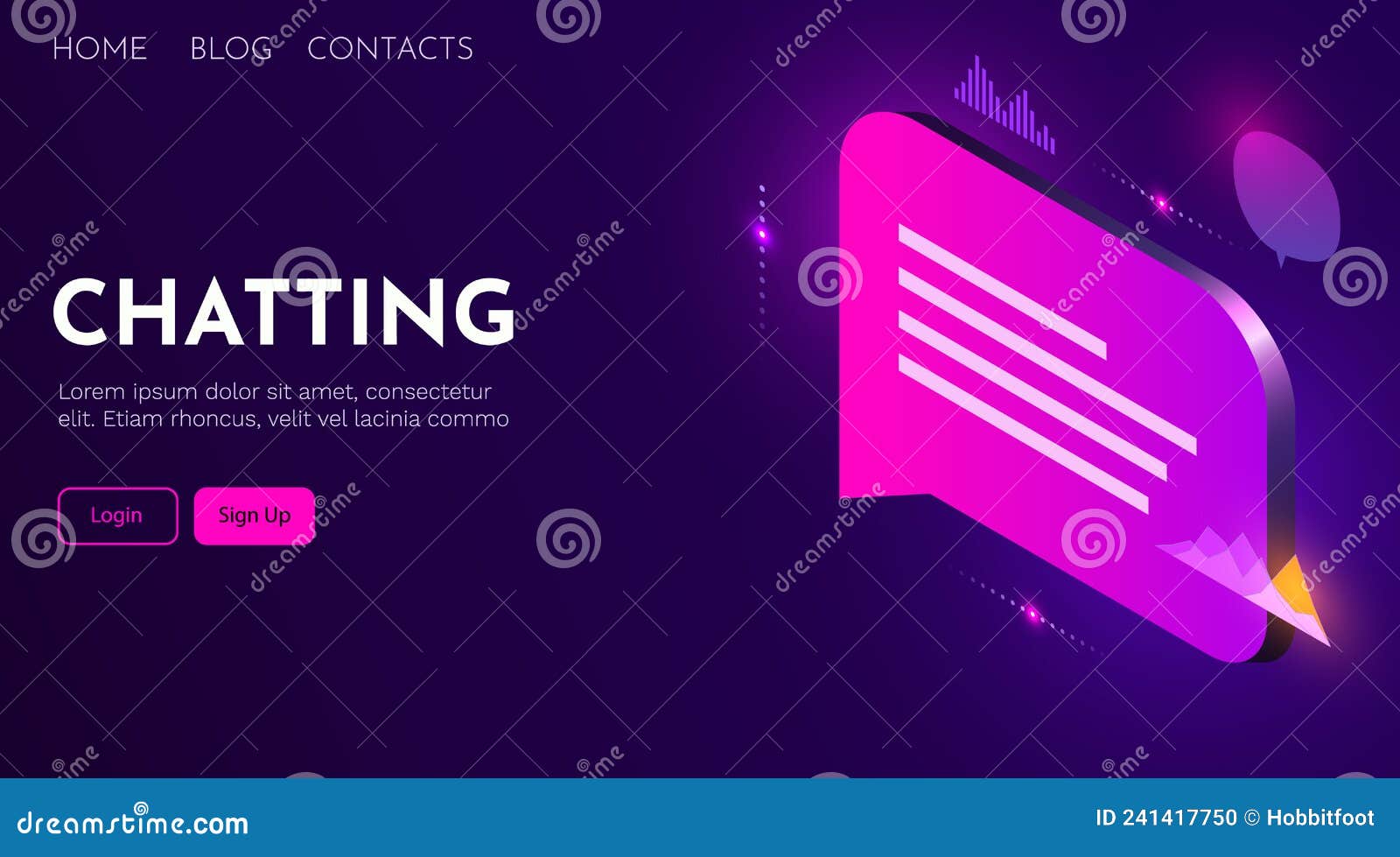 Chat Bot Concept. Isometric Chat Bubble. Futuristic Neon Style. Stock ...