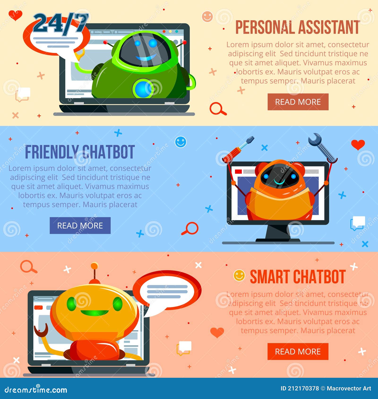Chat Bot Flat Banners stock vector. Illustration of layout - 212170378