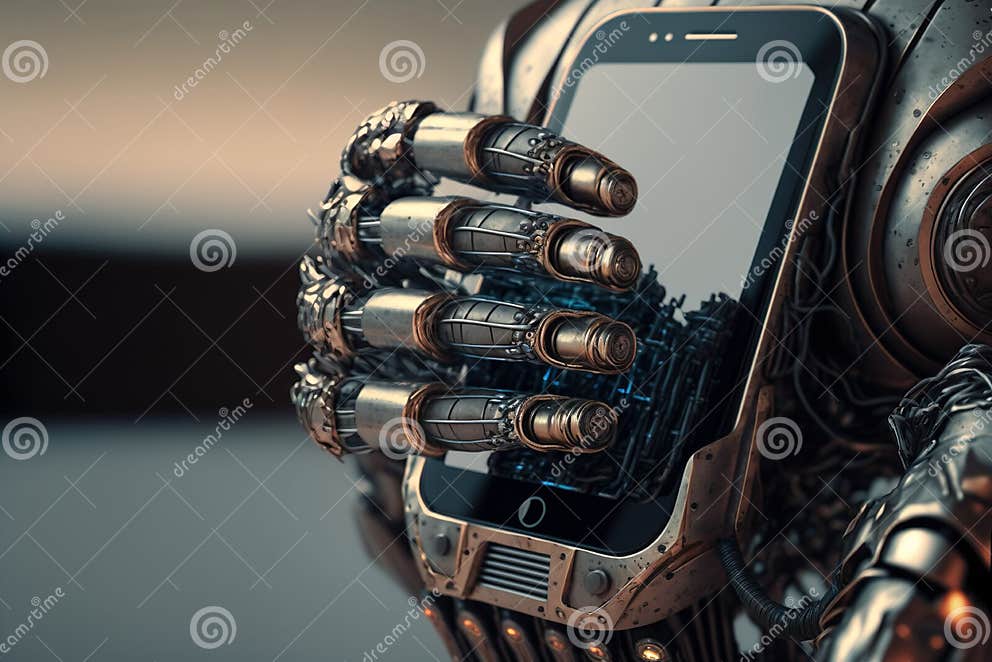 Chat Bot Hand Using Cell Smart Phone. Robot Virtual Assistance ...