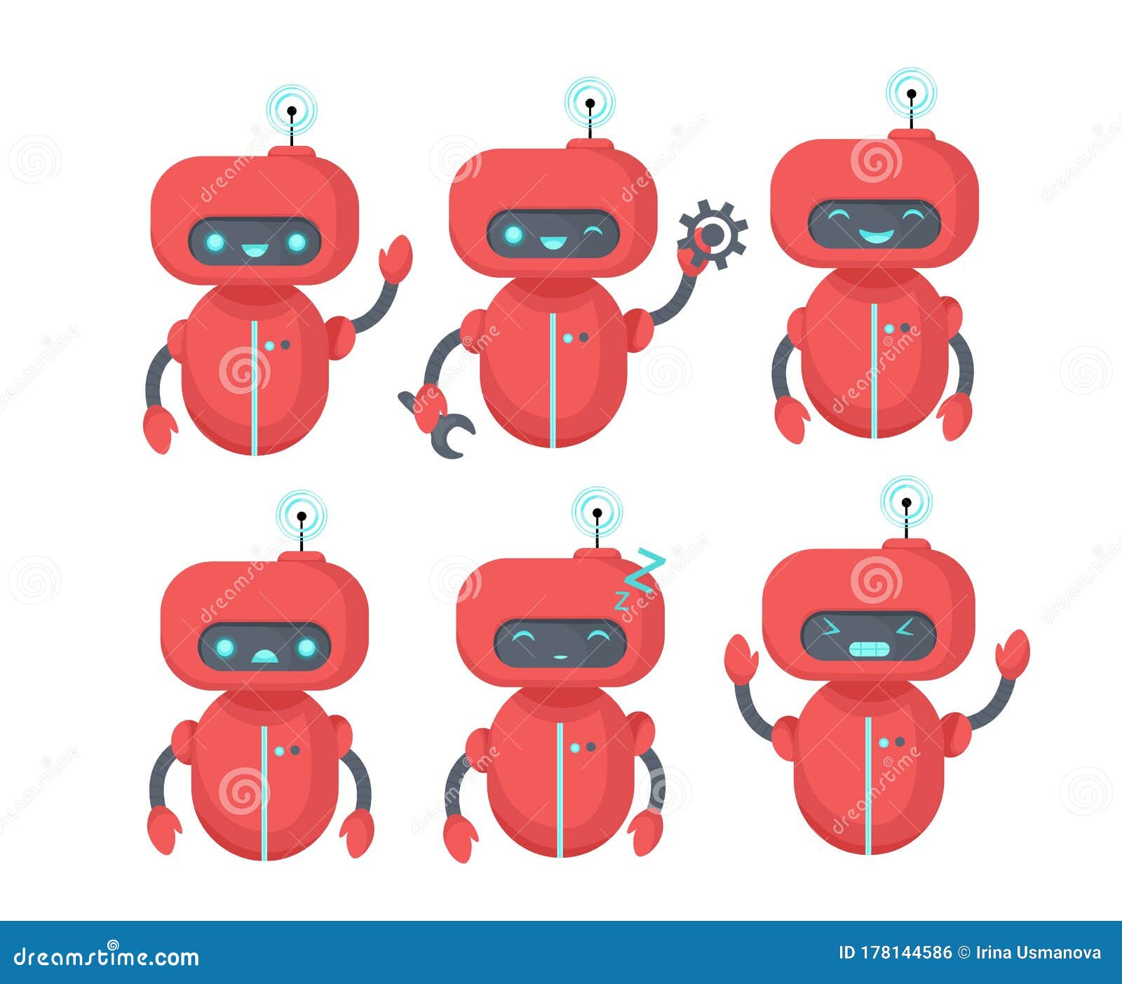 Chat Bot Icon Set. Robot with Different Emotions Stock Illustration ...