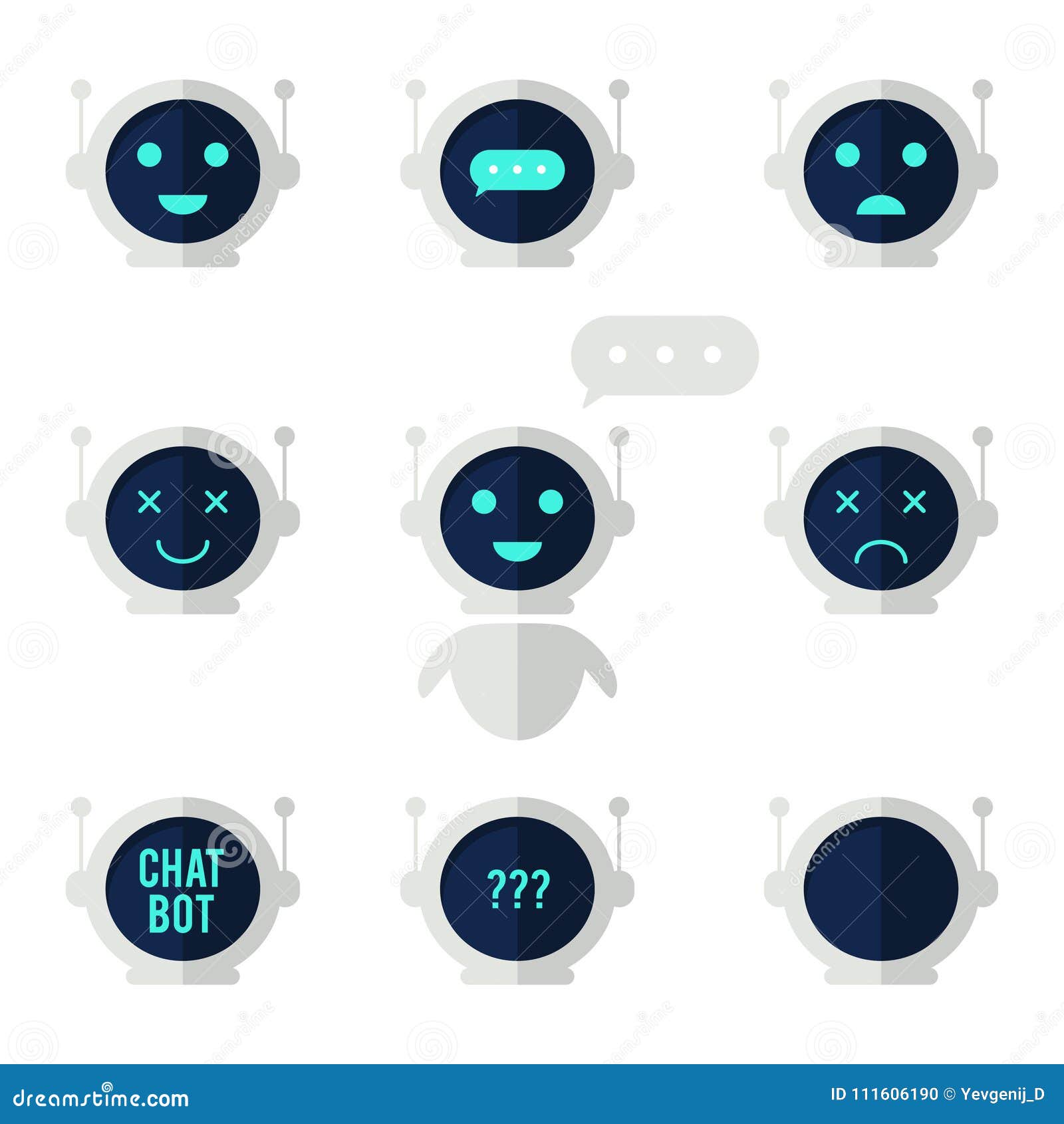 Chat Bot Icon Set. Robot with Speech Bubble and Different Emotions ...