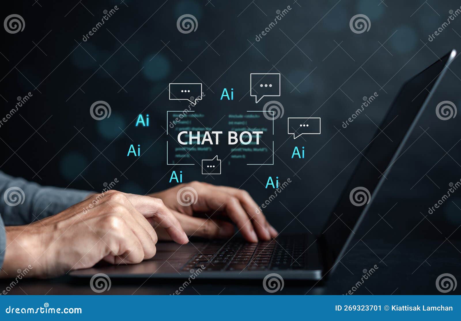 Chat Bot Intelligence Ai. Businessman Using Chat in Computer Chat with ...