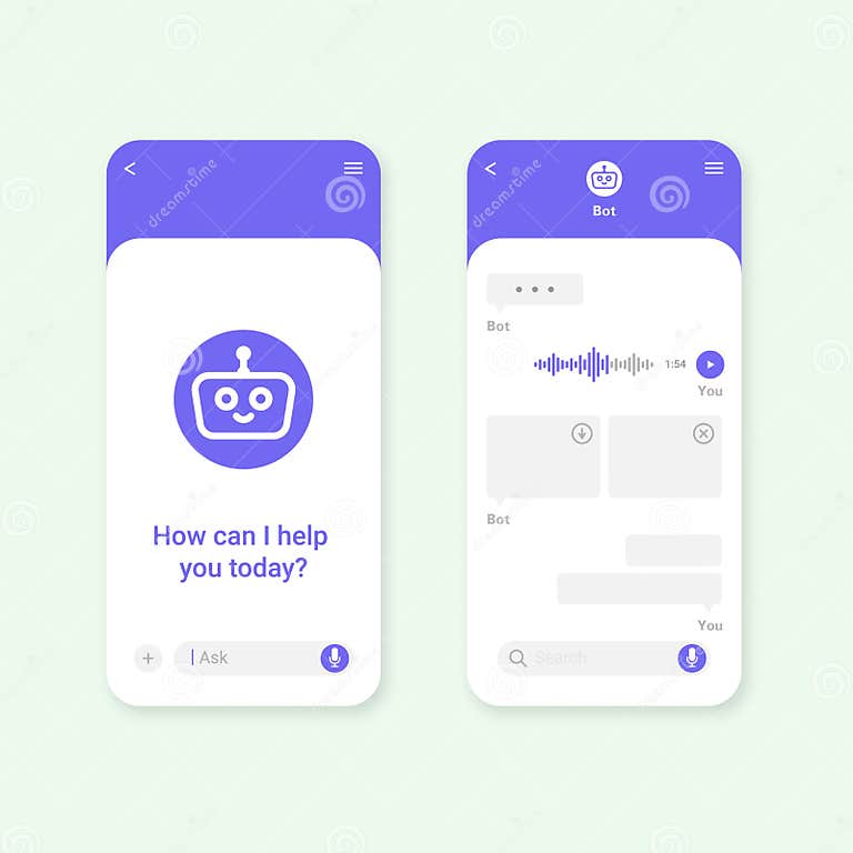 Chat Bot Mobile Application Dialog Box Template Concept. UI UX Elements ...
