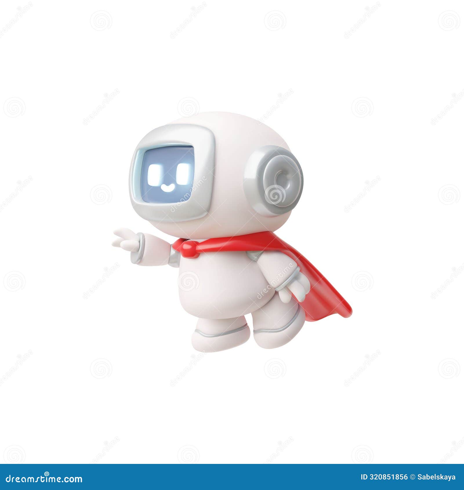 Chat Bot Robot Flies in Red Cape, AI Assistance Superhero 3D Vector ...