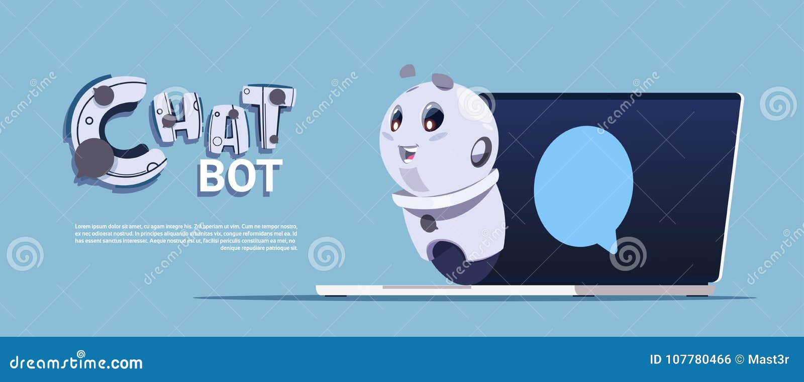 Chat Bot Service Cute Robot in Laptop Computer Template Banner with ...