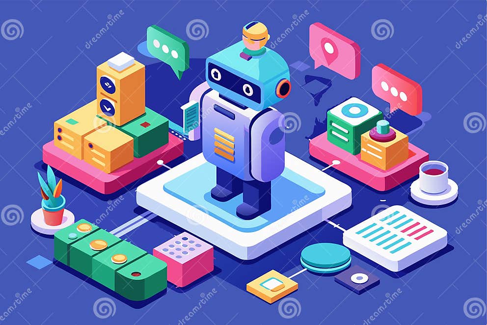 A Chat Bot Stands in the Center, Interacting with Various Digital Tools ...
