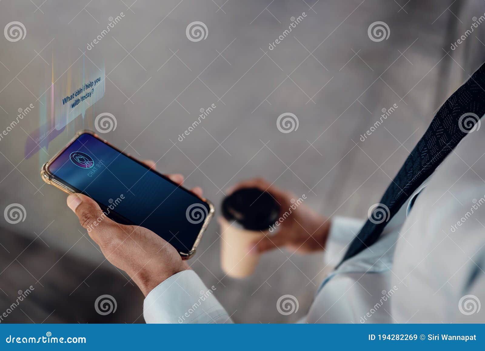 Chat Bot Technology Concept. Young Businessman Using Mobile Phone To ...