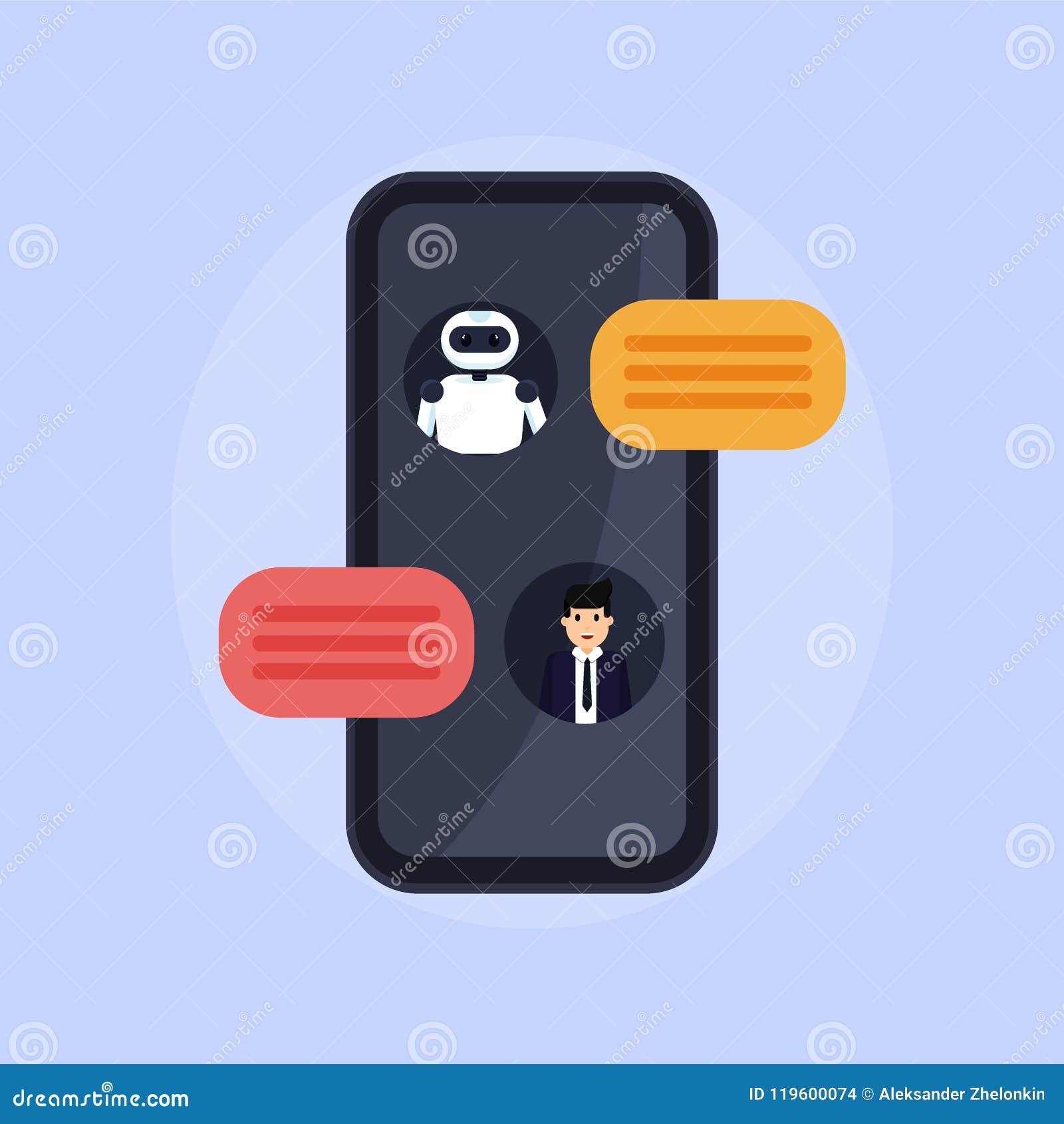 Chat Bot Illustration. Person Talks with Robot. Conversation between ...