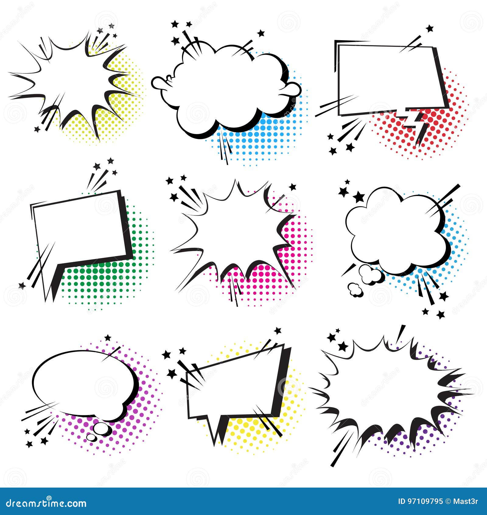 Chat Bubble Icon Set Pop Art Style Social Media Communication Stock ...