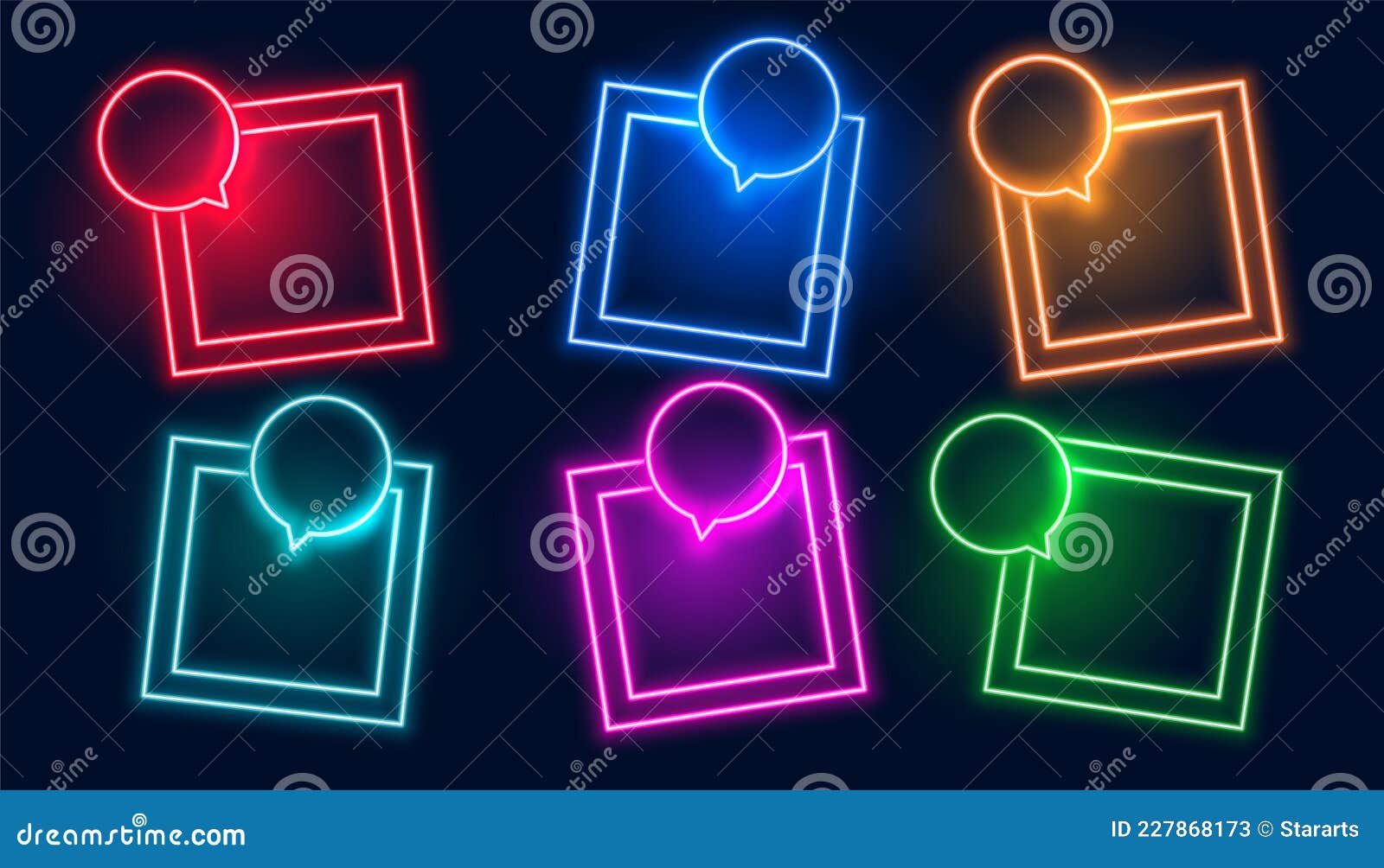 Chat Bubble Style Neon Frames Set Stock Vector - Illustration of frame ...