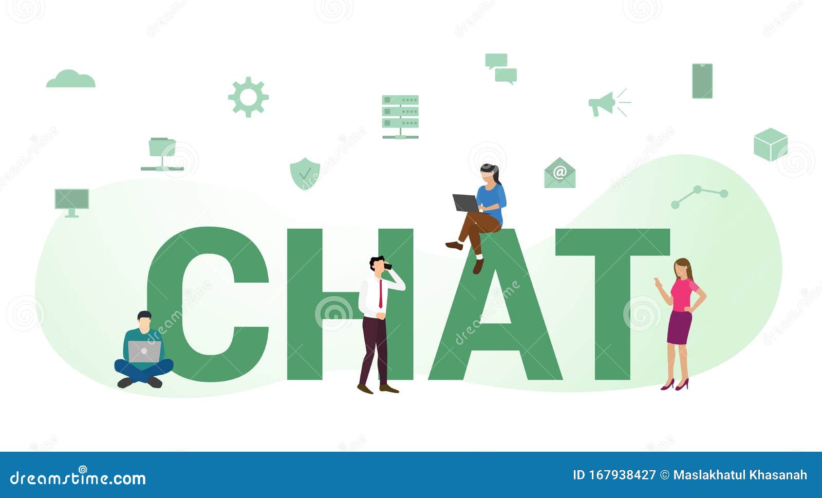 Chat or Chatting Technology Concept with Big Word or Text and Team ...