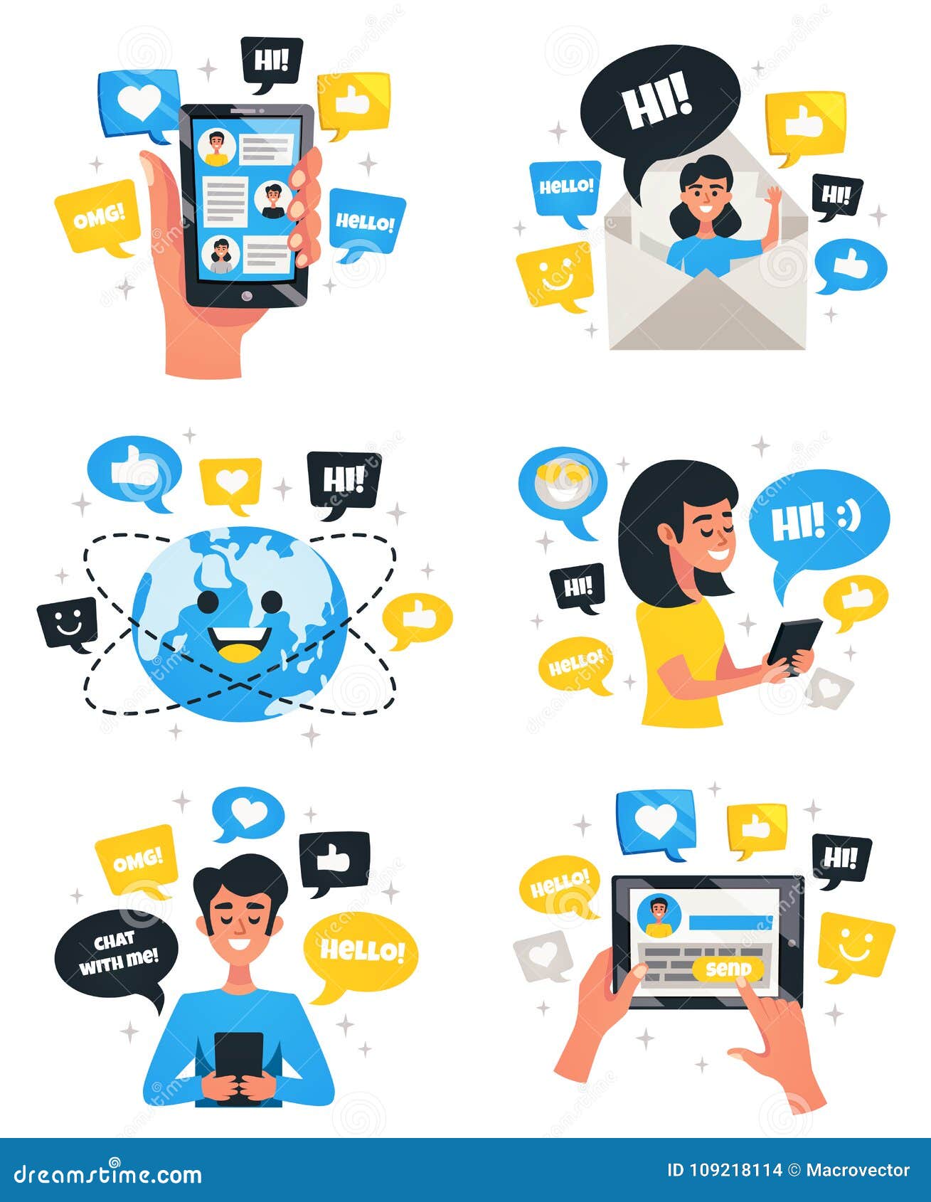 Chat Communication Compositions Icons Set Stock Vector - Illustration ...