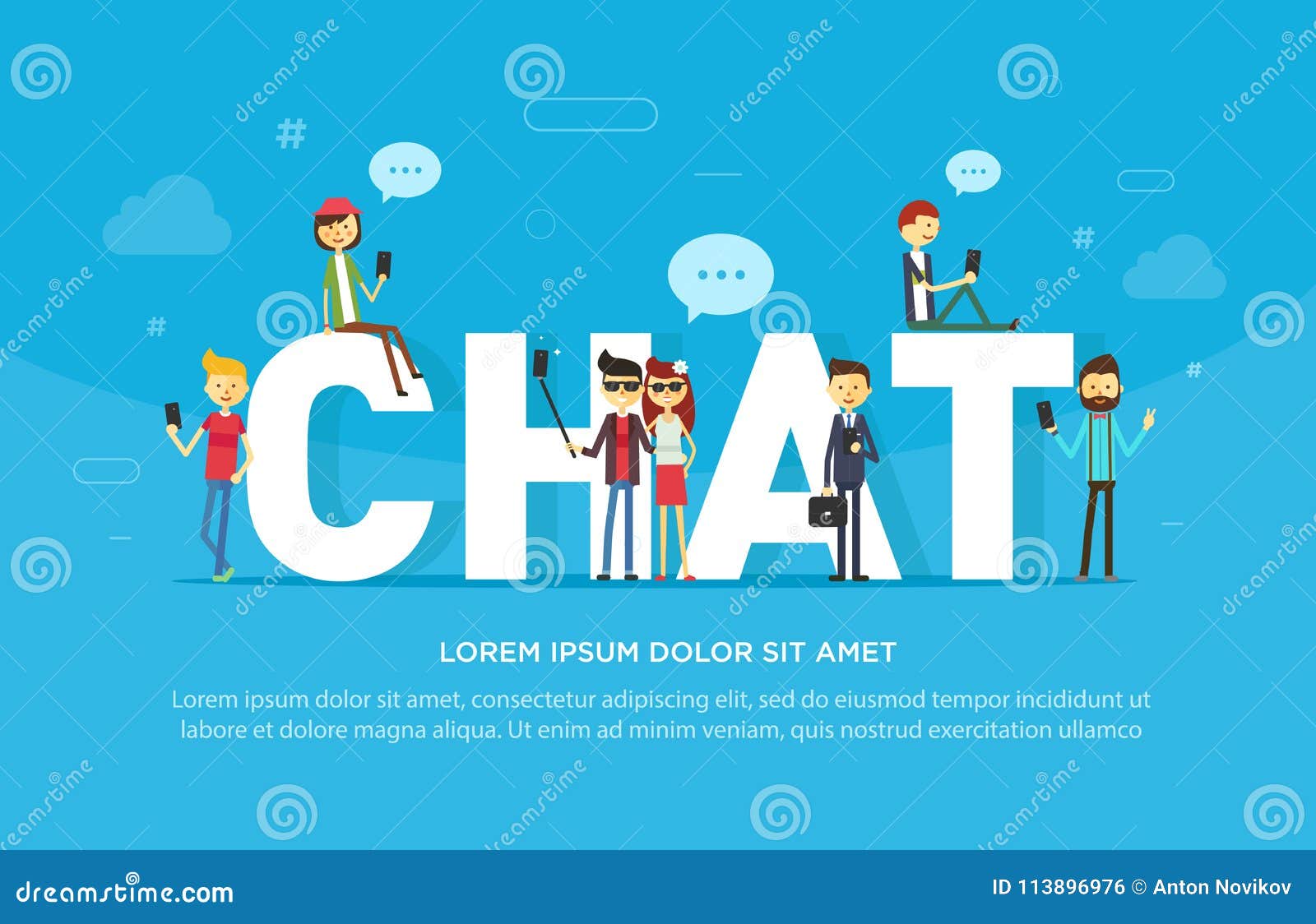 Chat Concept Illustration of Young People Using Mobile Gadgets Stock ...