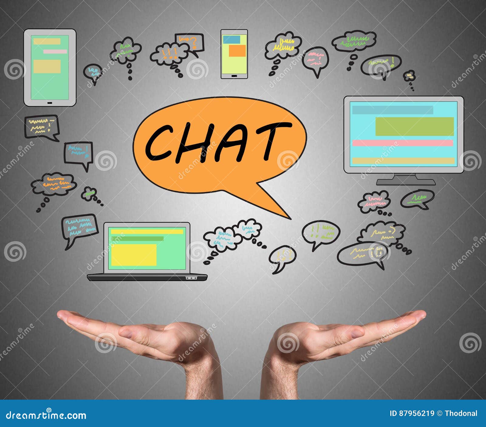 Chat Concept Sustained by Open Hands Stock Illustration - Illustration ...