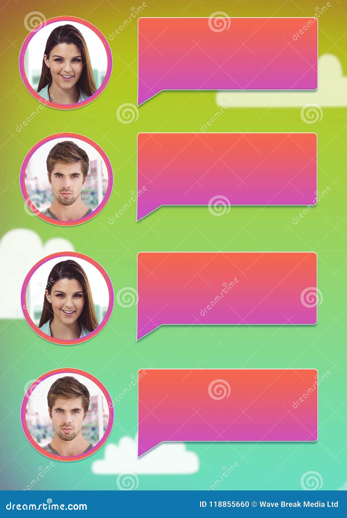 Chat Conversation Profiles Messaging with Blank Speech Bubbles Stock ...