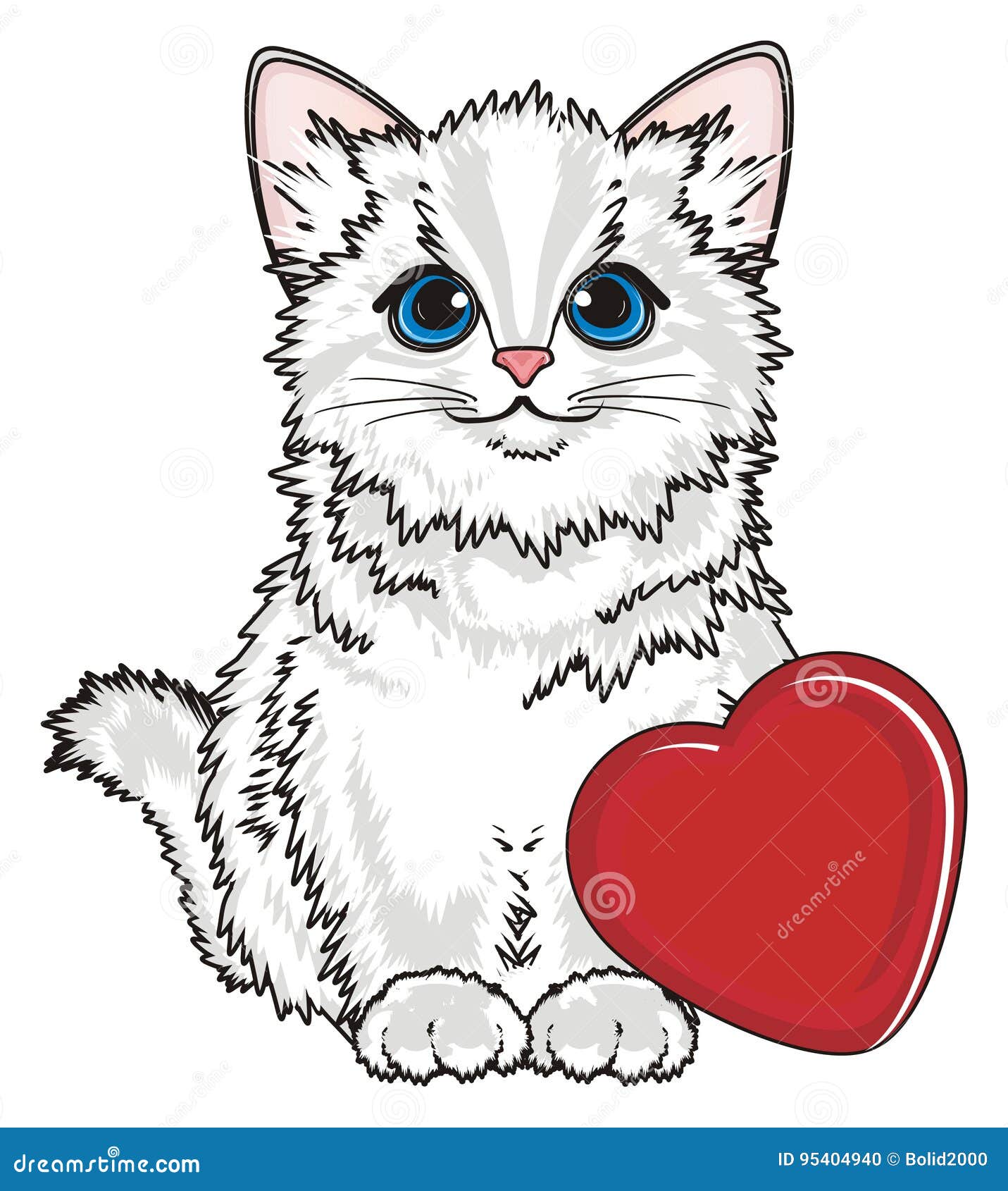 Chat et coeur illustration stock. Illustration du aimable - 95404940