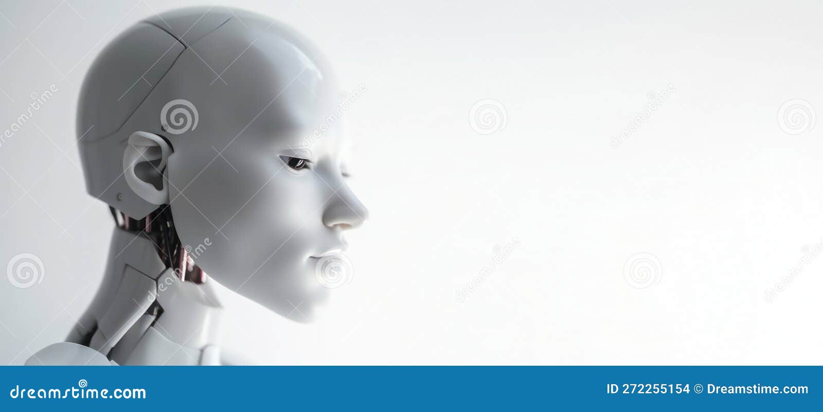 Futuristic Ai Android Robot Beautiful Female Woman Cyborg Banner Copy Space Chat Gpt Chatbot