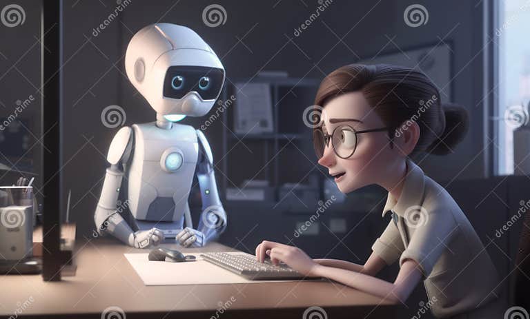 Chat GPT Chat Bot and Woman in Office. AI Robot for Work Assistant ...