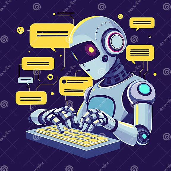 Chat Gpt Robot Responding with a Generative AI Keyboard Illustration Stock Illustration ...