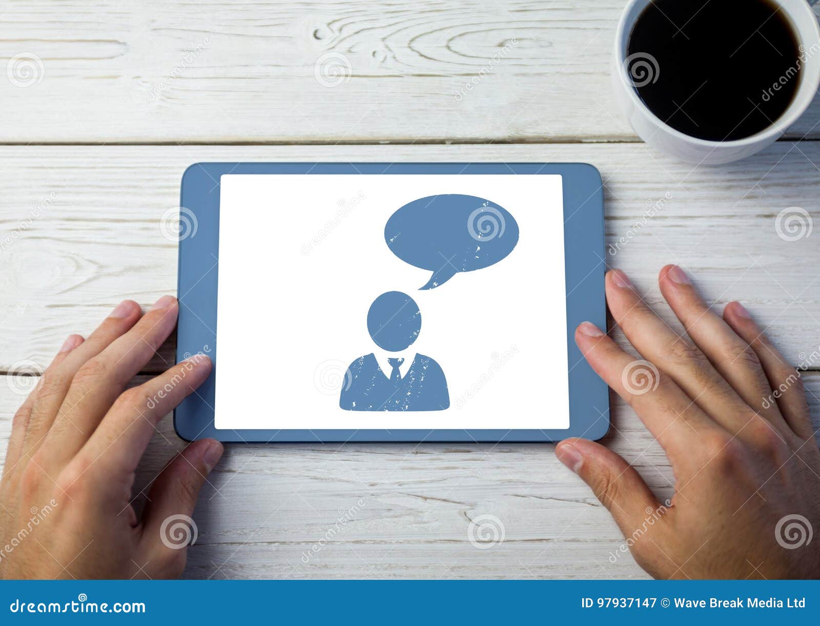 Chat Icon Profile on Tablet with Hands Stock Image - Image of desk ...