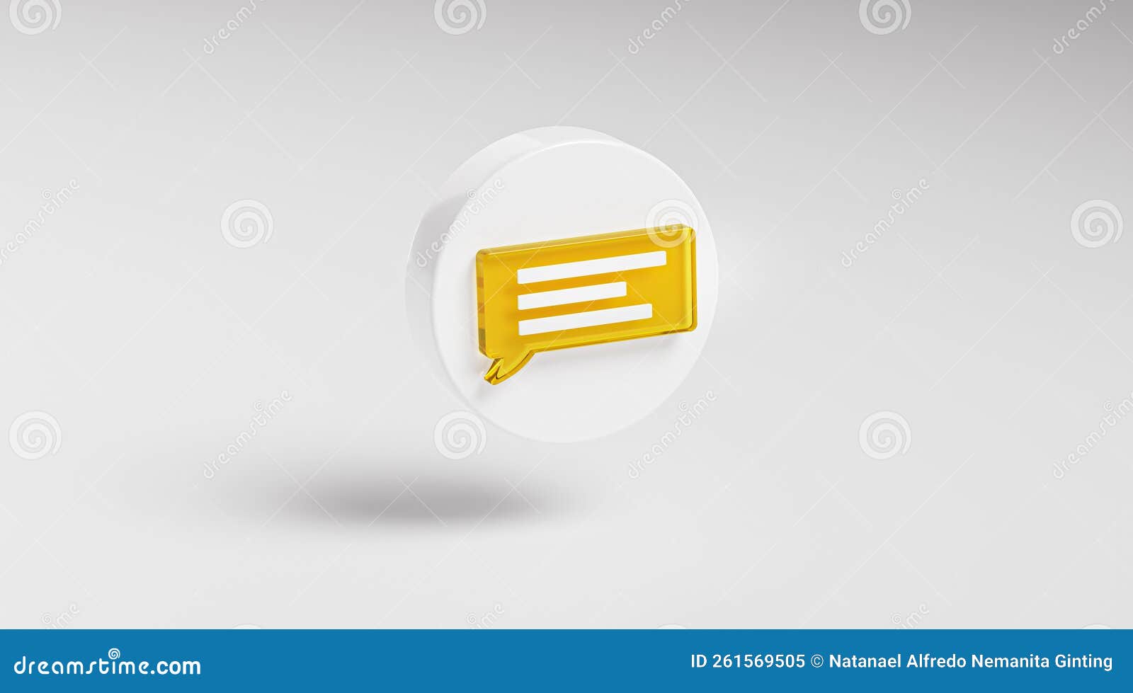 Chat Message Yellow Glass Icon Button on Circle App Symbol 3D Render ...