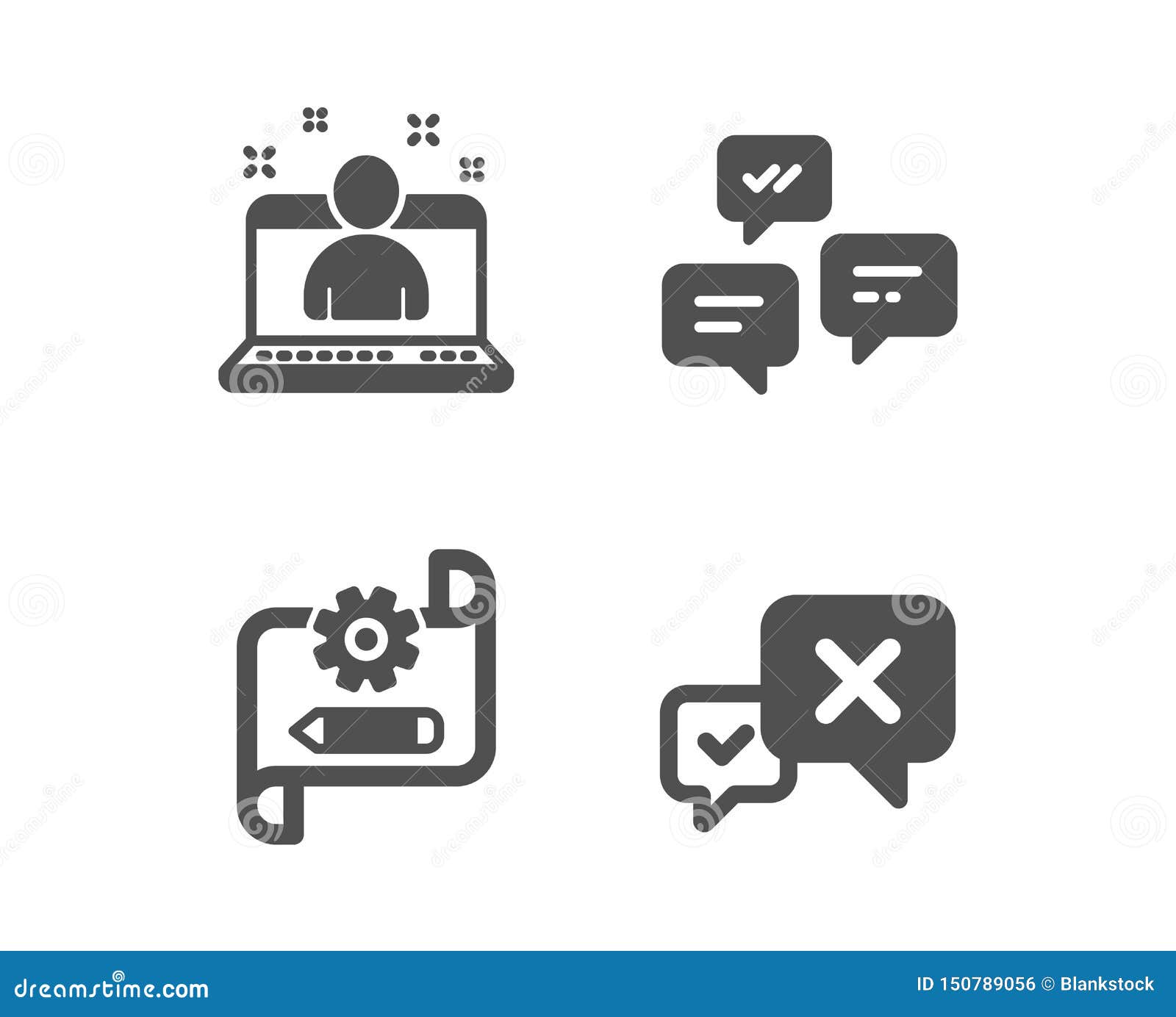 Chat Messages, Best Manager and Cogwheel Blueprint Icons. Reject Sign ...